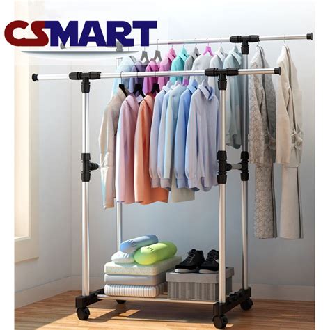 Cs Mart ราวตากผ้า สเตนเลสราวคู่ ปรับความสูง ความยาวได้ Deluxe