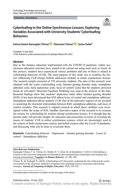 Cyberloafing In The Online Synchronous Lessons Exploring Variables Associated With University