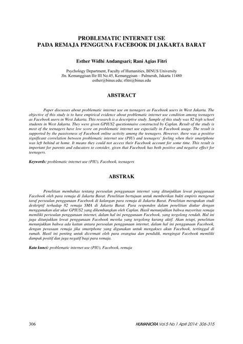 Pdf Problematic Internet Use Pada Remaja Pengguna Facebook Di Jakarta Barat