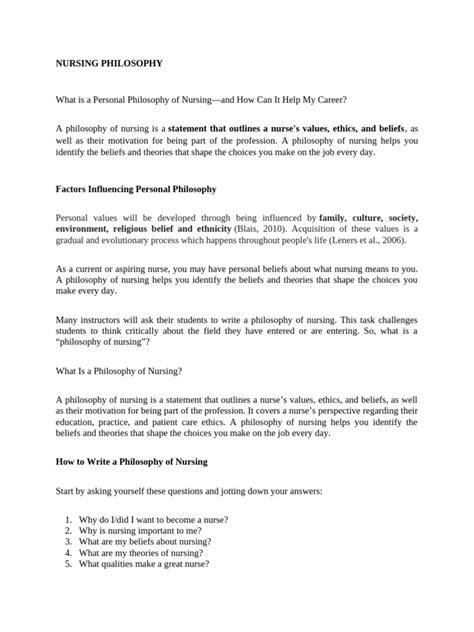 Nursing Philosophy Pdf Nursing Psychology