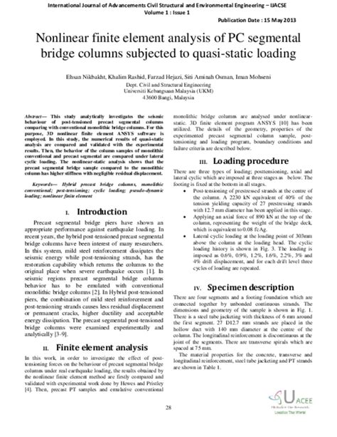 pdf nonlinear finite element analysis of pc segmental bridge columns