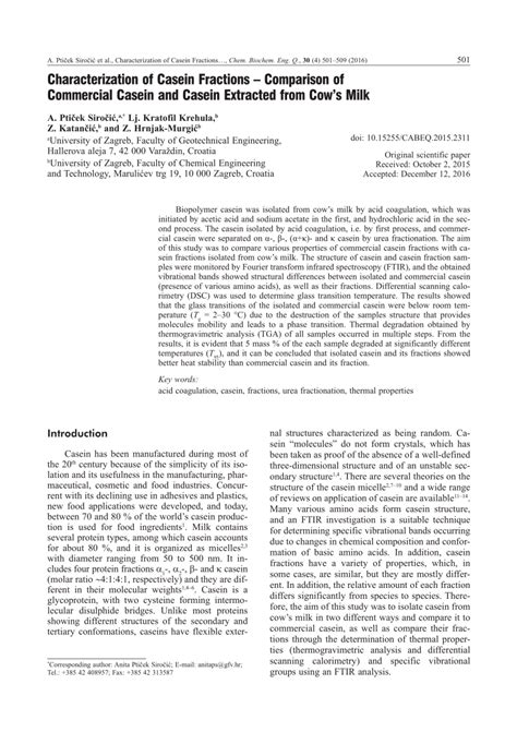 Pdf Characterization Of Casein Fractions Comparison Of Commercial Casein And Casein