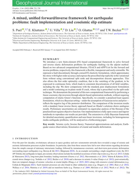 pdf a mixed unified forward inverse framework for earthquake