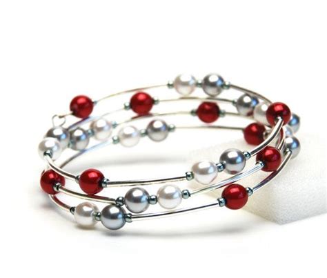 Red Pearl Memory Wire Bracelet Red And White By Lilicharms 2200