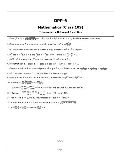 10s Math Dpp 6 Trigonometric Identities Pdf Trigonometric Functions Euclidean Geometry
