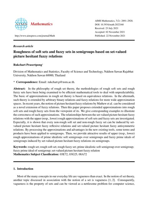 Pdf Roughness Of Soft Sets And Fuzzy Sets In Semigroups Based On Set