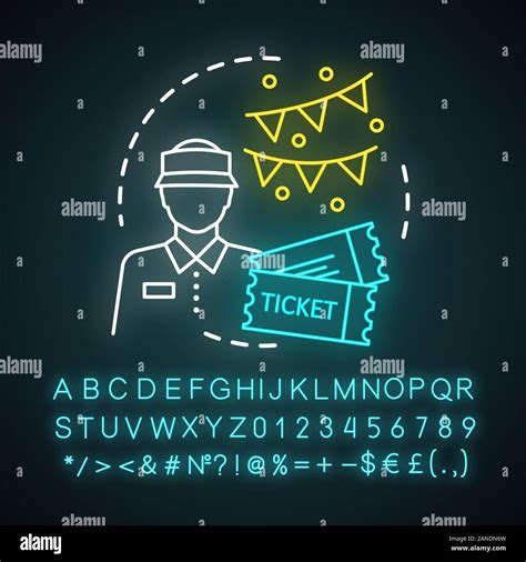 Amusement Park Worker Neon Light Icon Summer Part Time Job Ticket