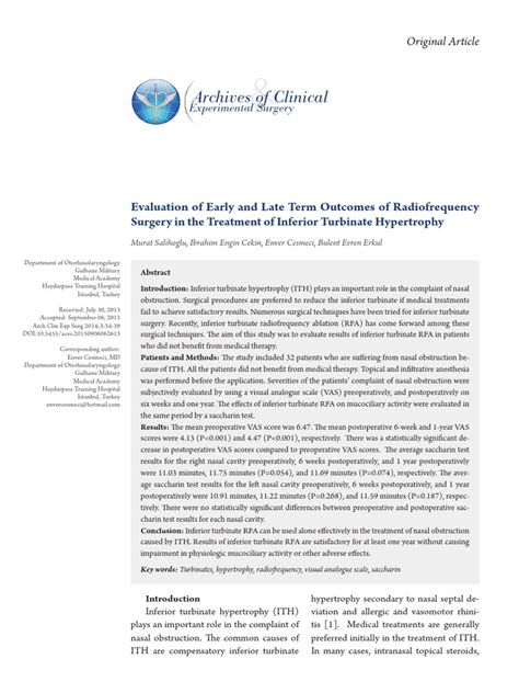 Evaluation Of Early And Late Term Outcomes Of Radiofrequency Surgery In