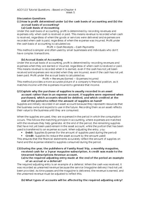 Week 5 Tutorial Questions Based On Chapter 4 Accy122 Tutorial