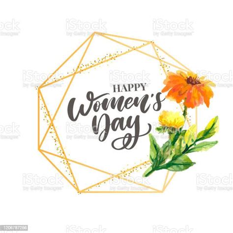 정사각형 배경에 꽃과 하트와 여자의 날 텍스트 디자인입니다 벡터 그림입니다 여자 의 날 분홍색 색상의 서예 디자인을 인사 포스터 카드 배너용 템플릿입니다 0명에 대한 스톡