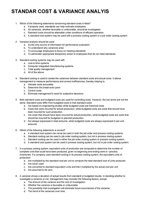 Standard Cost Variance Analys Practice Exercises 2 Standar Cost