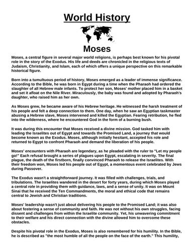 Moses Article And Questions” Assignment Teaching Resources