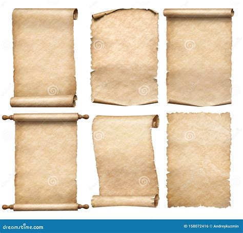 Old Papers Or Parchment Six Scrolls Or Parchments Set Isolated Stock