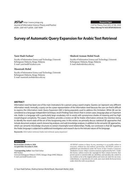 Pdf Survey Of Automatic Query Expansion For Arabic Text Retrieval