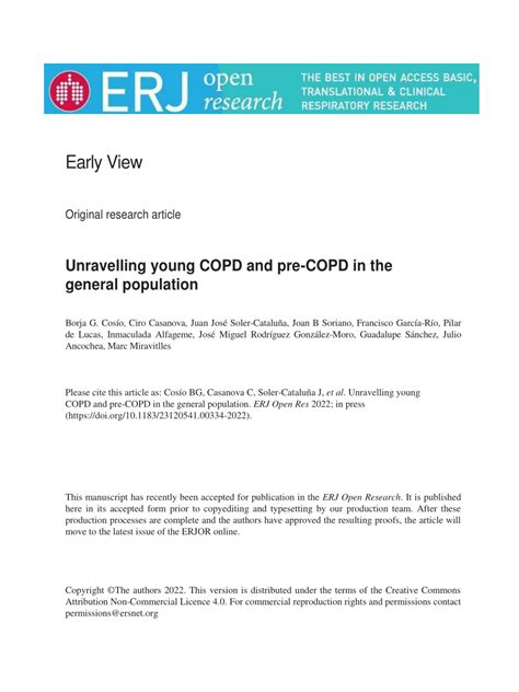 Pdf Unravelling Young Copd And Pre Copd In The General Population