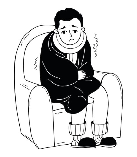 Premium Vector Frozen Sick Unhappy Man Wrapped In Blanket Sits In