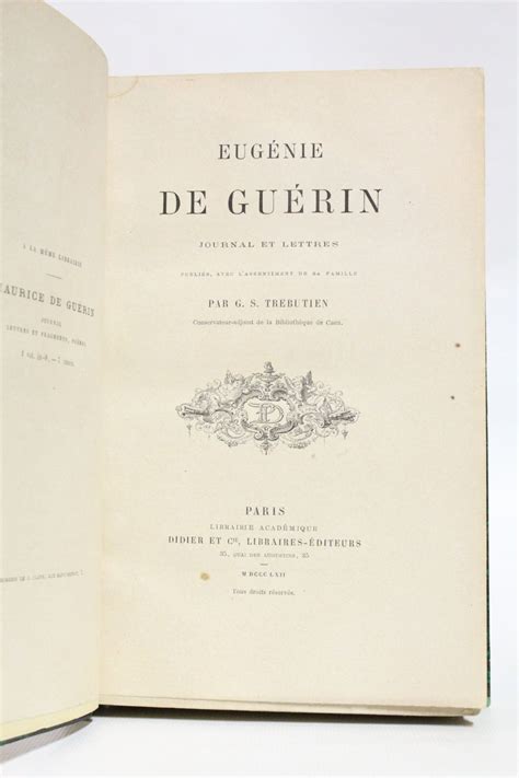 GUERIN Journal et lettres d Eugénie de Guérin publiées avec l