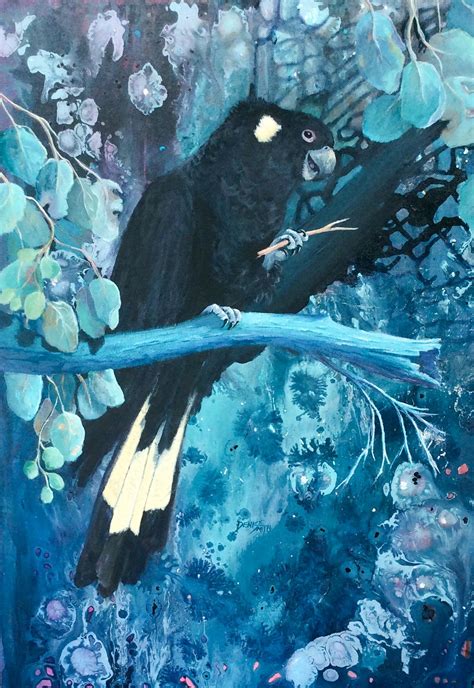 Among The Gum Trees Yellow Tailed Black Cockatoo Mixed Media Sold
