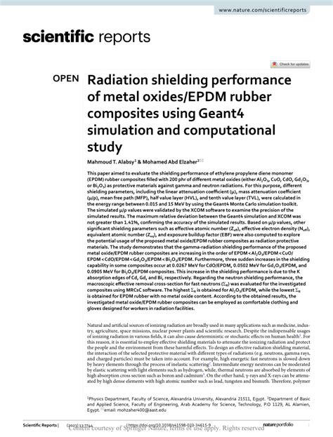 Pdf Radiation Shielding Performance Of Metal Oxidesepdm Rubber