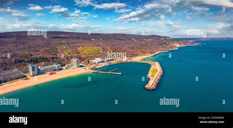 Gorgeous Spring View Of Golden Sands Port Wonderful Morning Scene Of