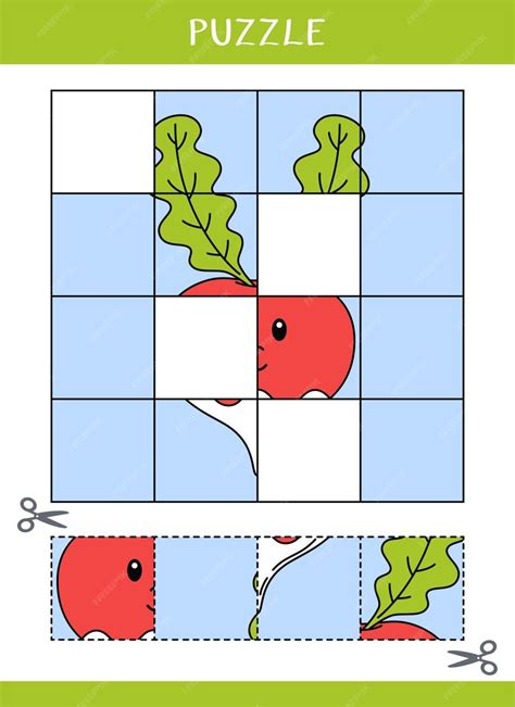 아이들을 위한 퍼즐 자르고 붙이기 벡터 워크시트 프리미엄 벡터