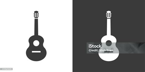 클래식 기타 아이콘 흑백 스타일입니다 흰색 배경에 클래식 기타 블랙 아이콘 실루엣과 검은색 배경에 반전된 색상 스튜디오 웹 모바일 앱 브랜딩을 위한 간단한 기타 아이콘 기타