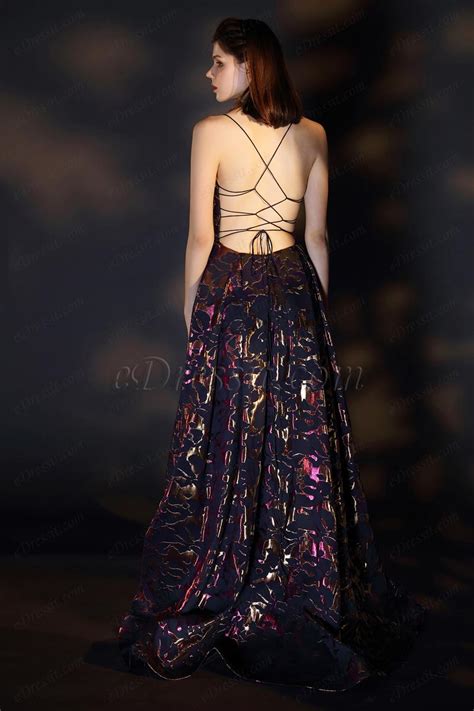 Spaghetti V Cut Gorgeous Print Party Evening Dress 00205068 Edressit