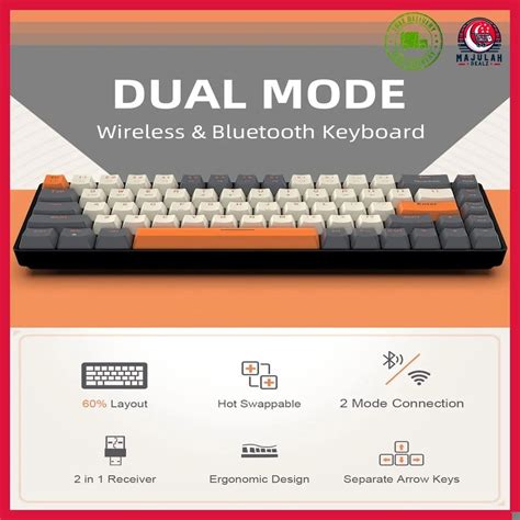60 Wireless Mechanical Keyboard Bluetooth Dual Mode Hot Swappable Mini 68 Key Red Switch For PC