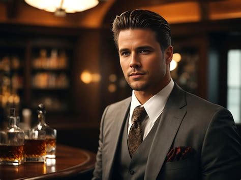 Premium Ai Image Chad Sigma Male Alpha Handsome Man In Suit Whiskey
