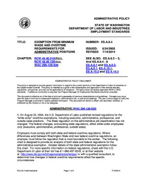 Fillable Online Lni Wa Exemption From Minimum Wage And Overtime