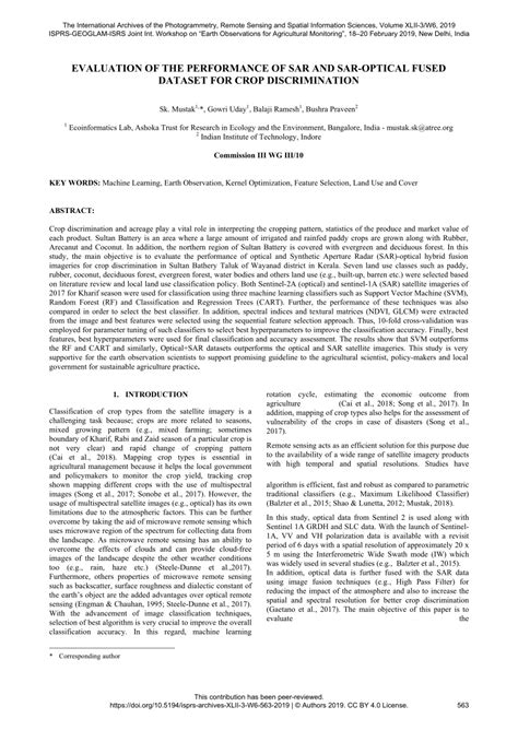 Pdf Evaluation Of The Performance Of Sar And Sar Optical Fused