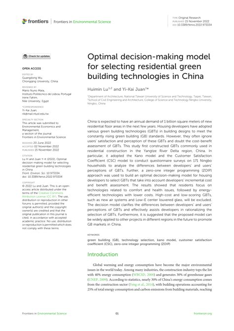 Pdf Optimal Decision Making Model For Selecting Residential Green