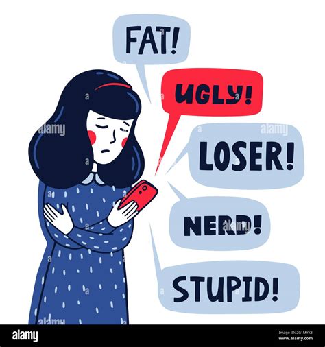 Cyber Bulling Vector Concept Sad Girl Reading Mean Abusive Text