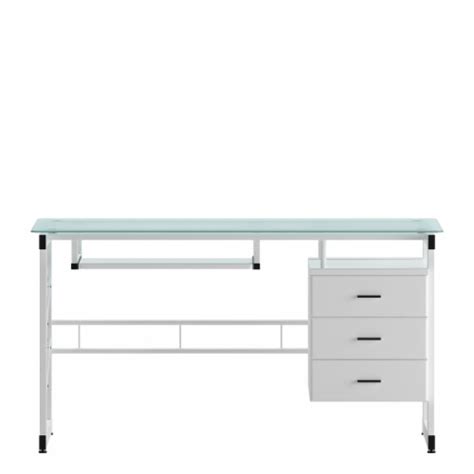 Emma Oliver White Computer Desk With Frosted Glass Top And 3 Drawer