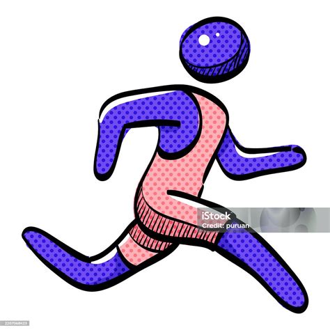 달리기 선수 하프 톤 아이콘 손으로 그린 컬러 벡터 일러스트 레이 션 Brand Name Smart Phone에 대한 스톡 벡터 아트 및 기타 이미지 Brand Name