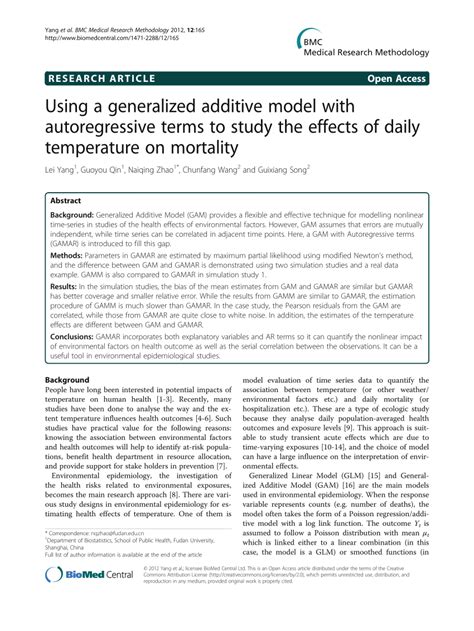Pdf Using A Generalized Additive Model With Autoregressive Terms To