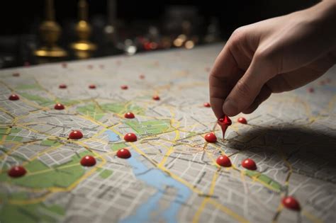 Premium Photo A Person Points At A Map With Red Pins Marking Important Locations For