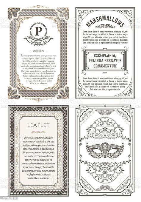 빈티지 벡터 세트 복고풍 카드입니다 템플릿 인사말 카드 테두리 또는 초대장 복고풍에 대한 스톡 벡터 아트 및 기타 이미지 복고풍 증명서 만연체 Istock