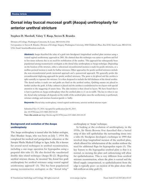Pdf Dorsal Inlay Buccal Mucosal Graft Asopa Urethroplasty For