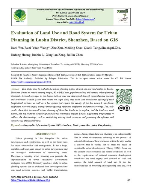 Evaluation Of Land Use And Road System For Urban Planning In Luohu District Shenzhen Based On