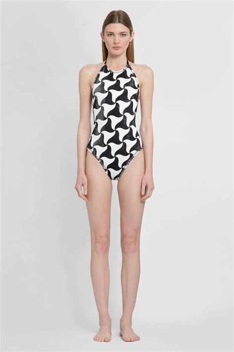 Bottega Veneta Bottega Veneta Black White One Piece Crinkle Swimsuit M