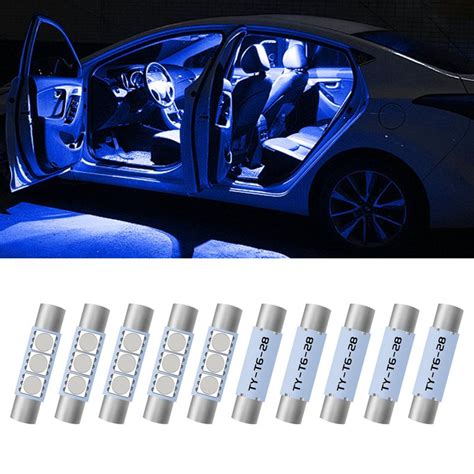 Uzzh 10 Pcs Car 28mm Led Sun Visor Mirror Lights 6614f6612f 5050 3smd