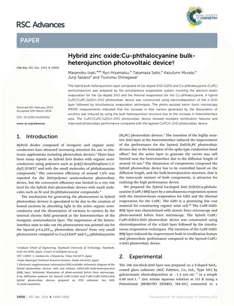 PDF Hybrid Zinc Oxide Cu Phthalocyanine Bulk Heterojunction