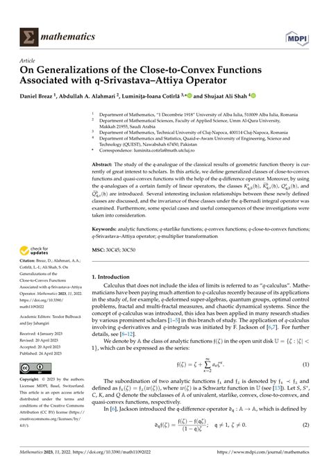 Pdf On Generalizations Of The Close To Convex Functions Associated