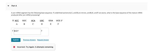 Solved Part A A Pre Mrna Segment Has The Following Base Chegg