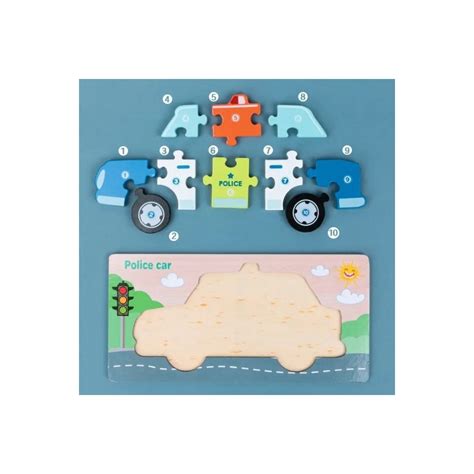 Детска образователна играчка 3d дървен пъзел Полицейска кола с цифри 10 части 22 5x11 5x1cm