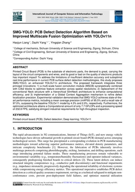 Pdf Smg Yolo Pcb Defect Detection Algorithm Based On Improved