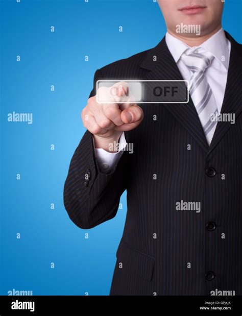Man Pressing ON OFF Button Stock Photo Alamy