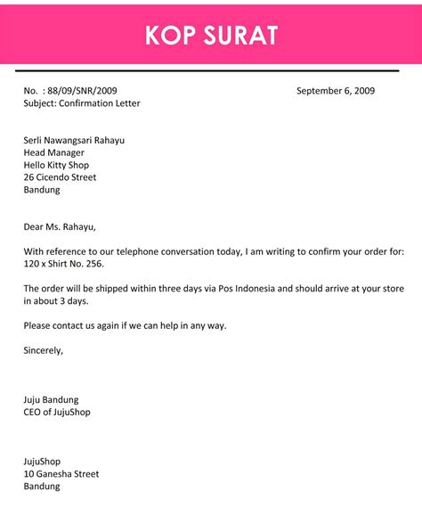Contoh Surat Formal Dalam Bahasa Inggris Contoh Surat