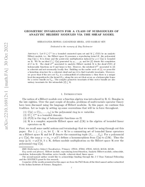Pdf Geometric Invariants For A Class Of Submodules Of Analytic